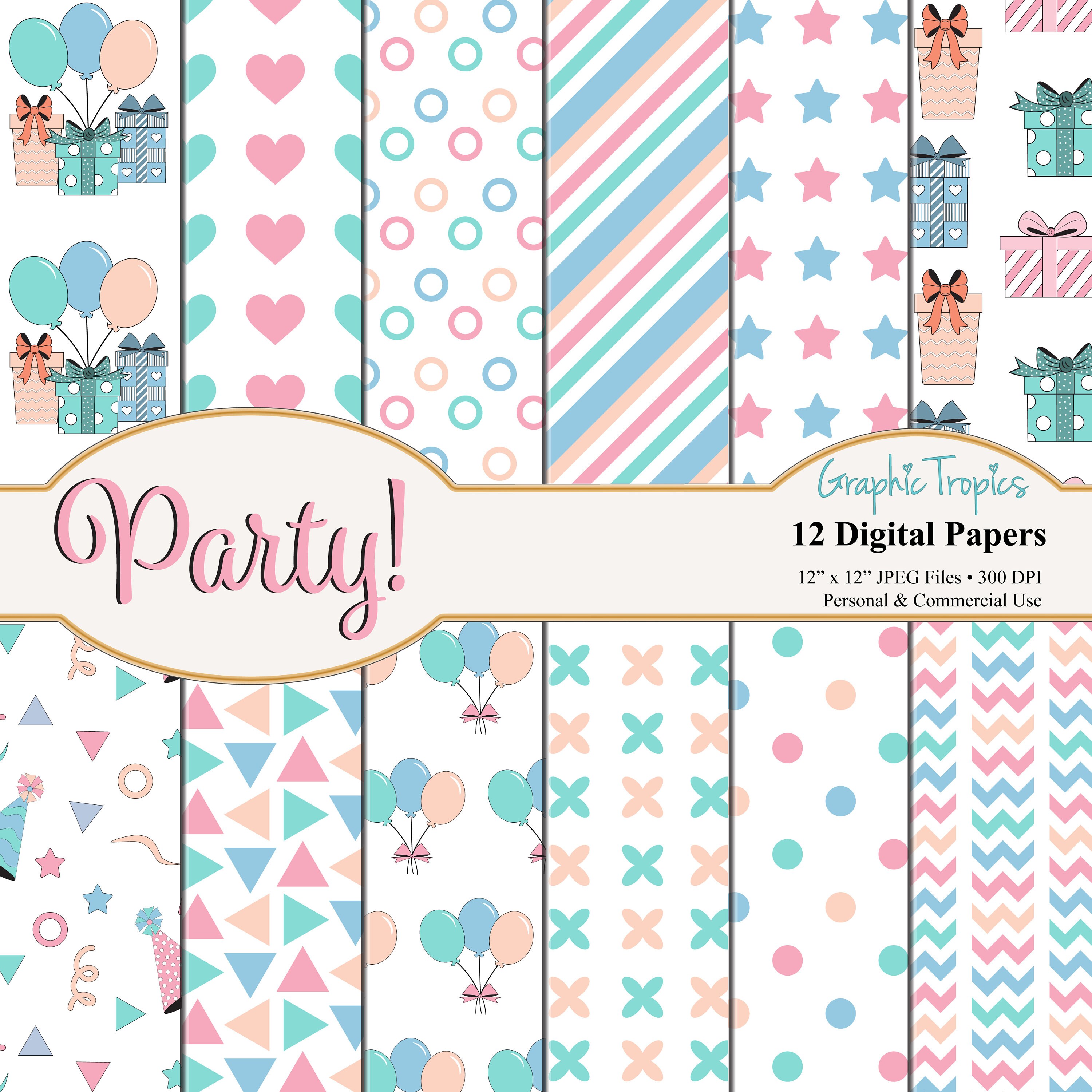 Party Paper Set | Birthday Party Digital Download, Party Patterns ...