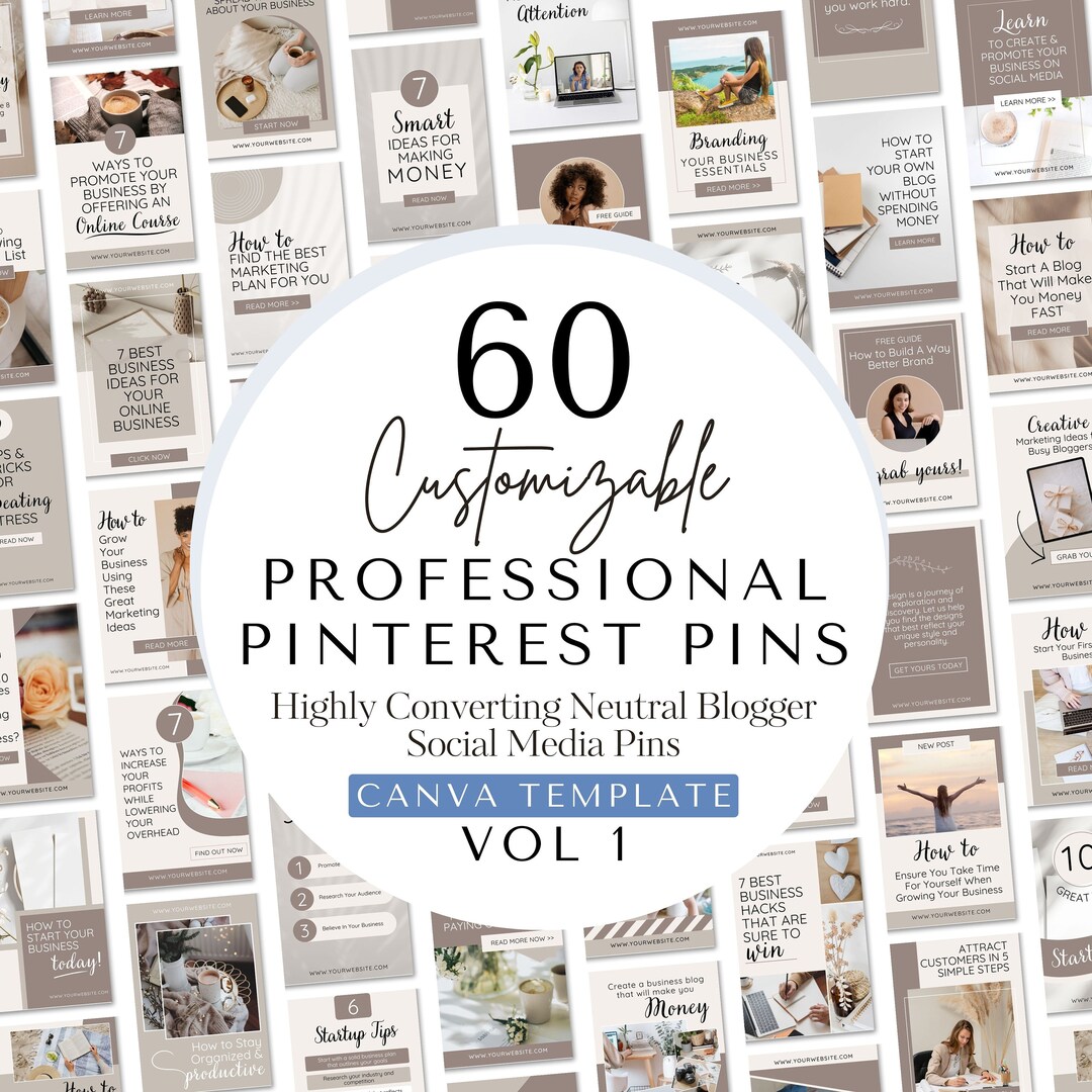 60 Professional Pinterest Pin Templates, Canva Neutral Minimalist ...