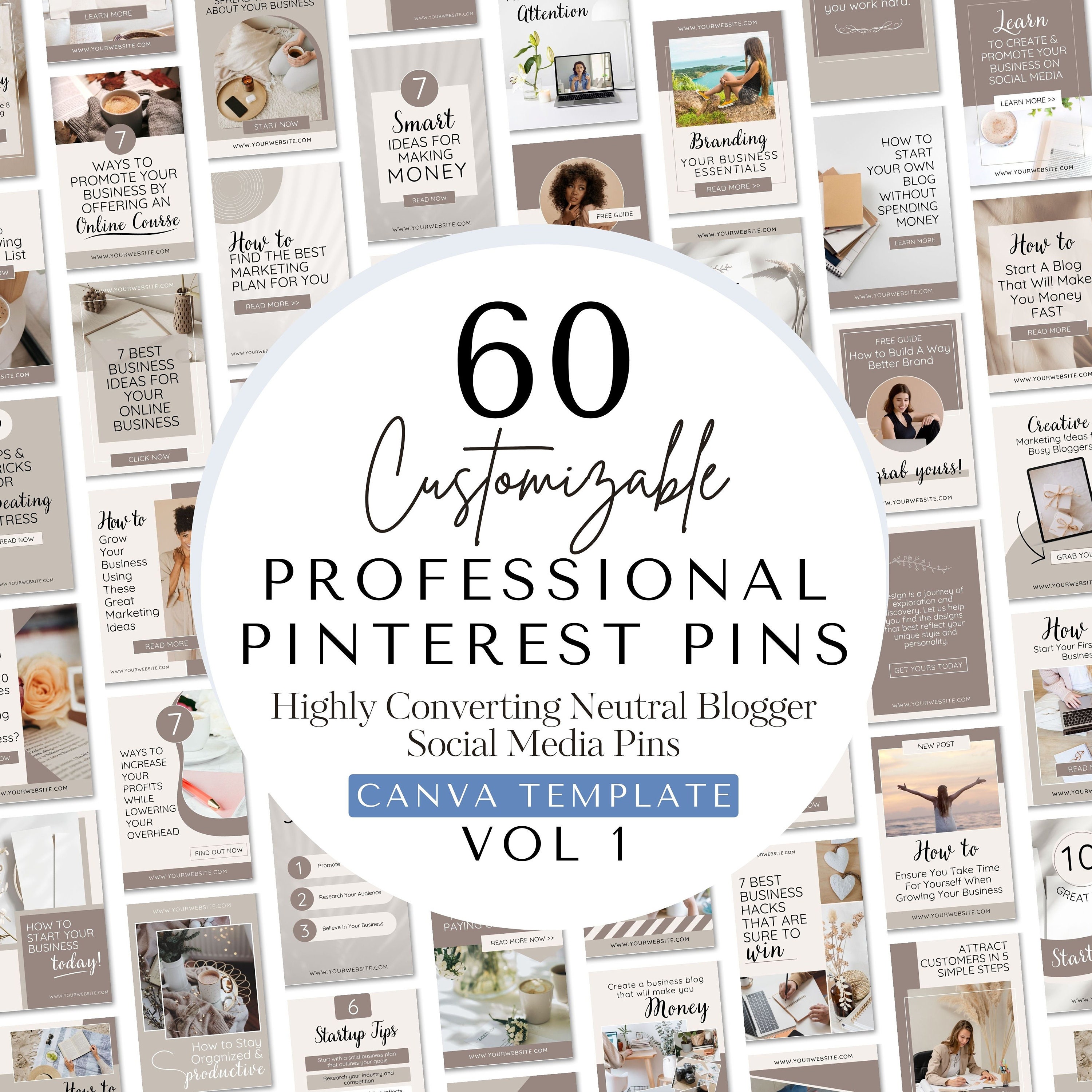 60 Professional Pinterest Pin Templates, Canva Neutral Minimalist ...
