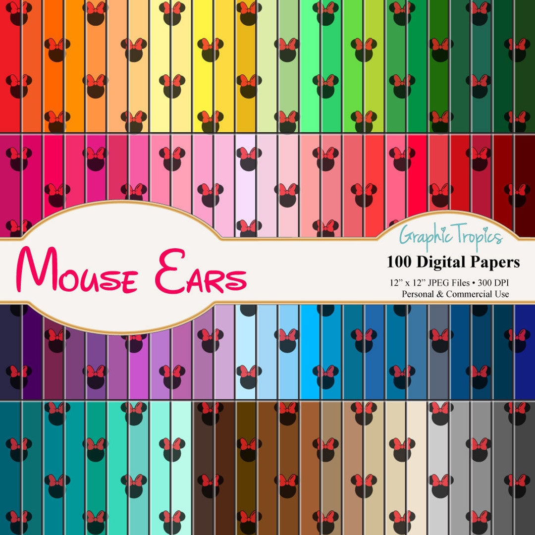 100 Girl Mouse Ears Digital Paper | Mouse Ears Digital Download, Girl ...