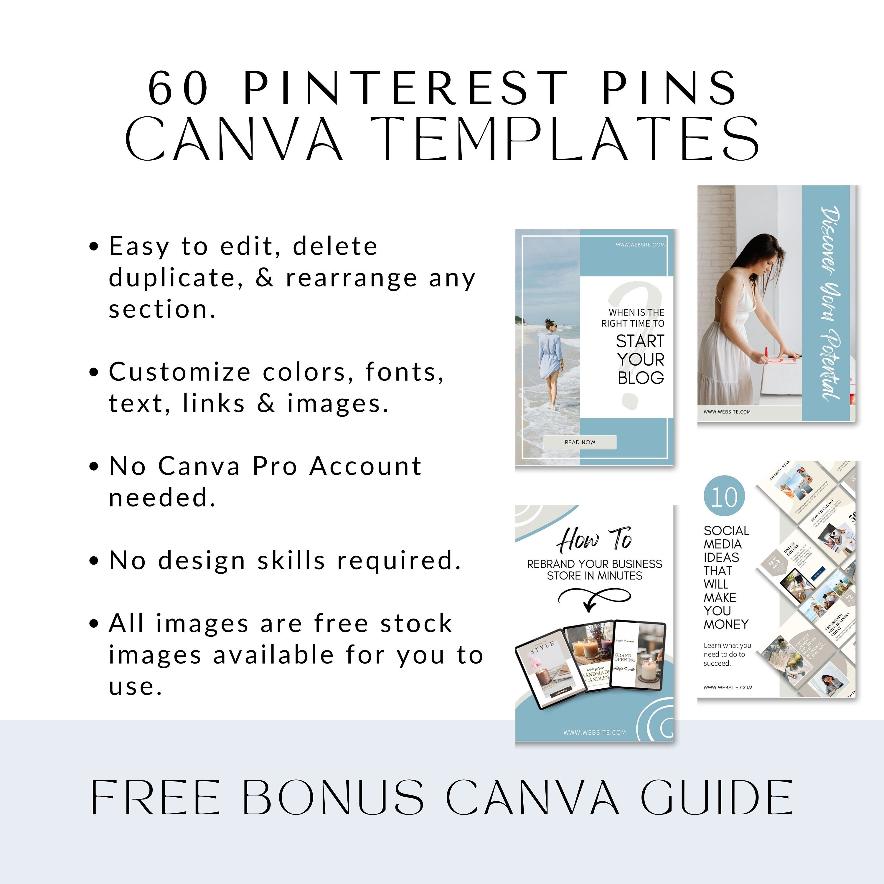 60 Ocean Breeze Pinterest Pin Templates, Canva Blue Minimalist Template ...