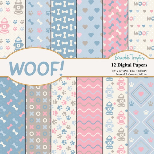 Cute Puppies Digital Paper Pack Dog Scrapbook Pages Bobtail | Etsy