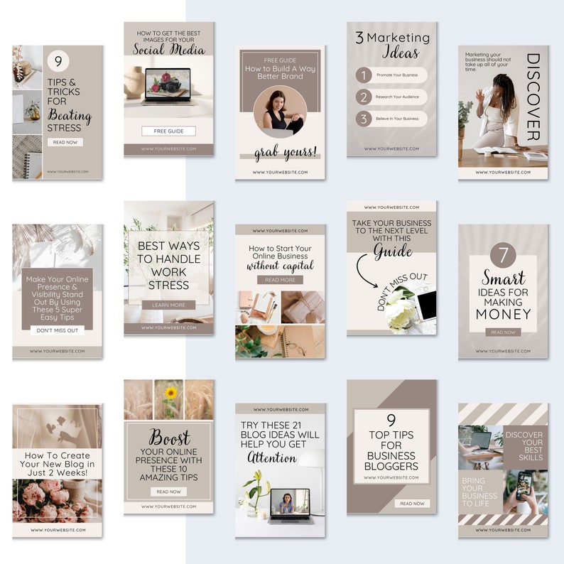 60 Professional Pinterest Pin Templates, Canva Neutral Minimalist ...