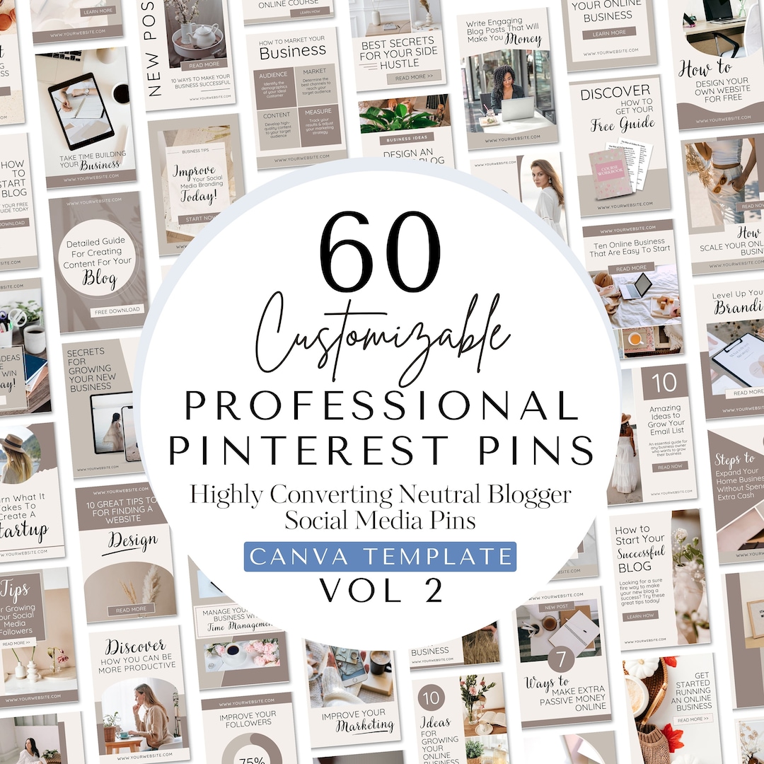 60 Professional Pinterest Pin Templates, Canva Neutral Minimalist ...