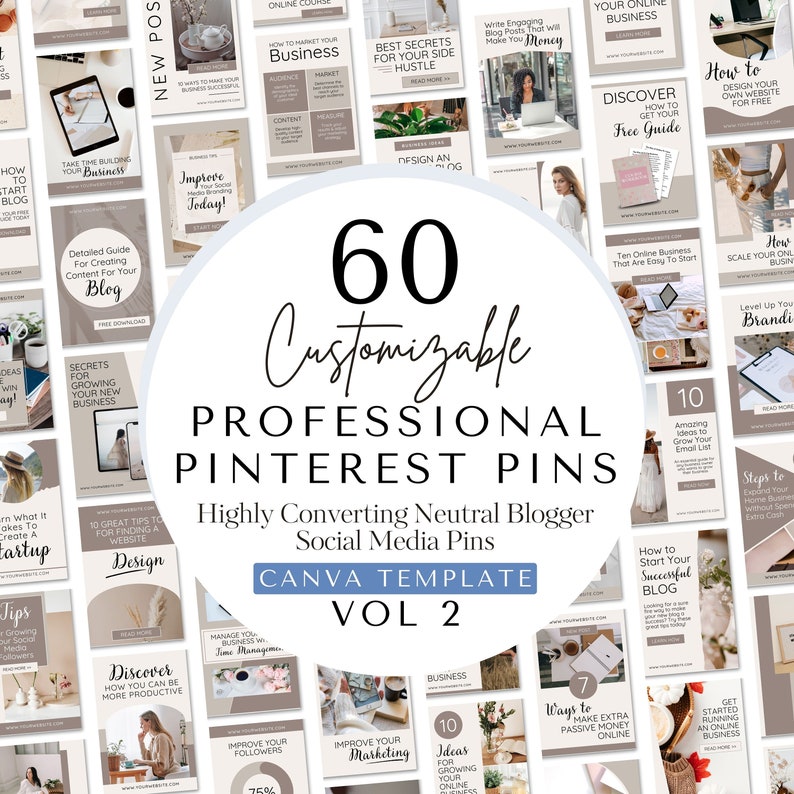 60 Professional Pinterest Pin Templates, Canva Neutral Minimalist ...