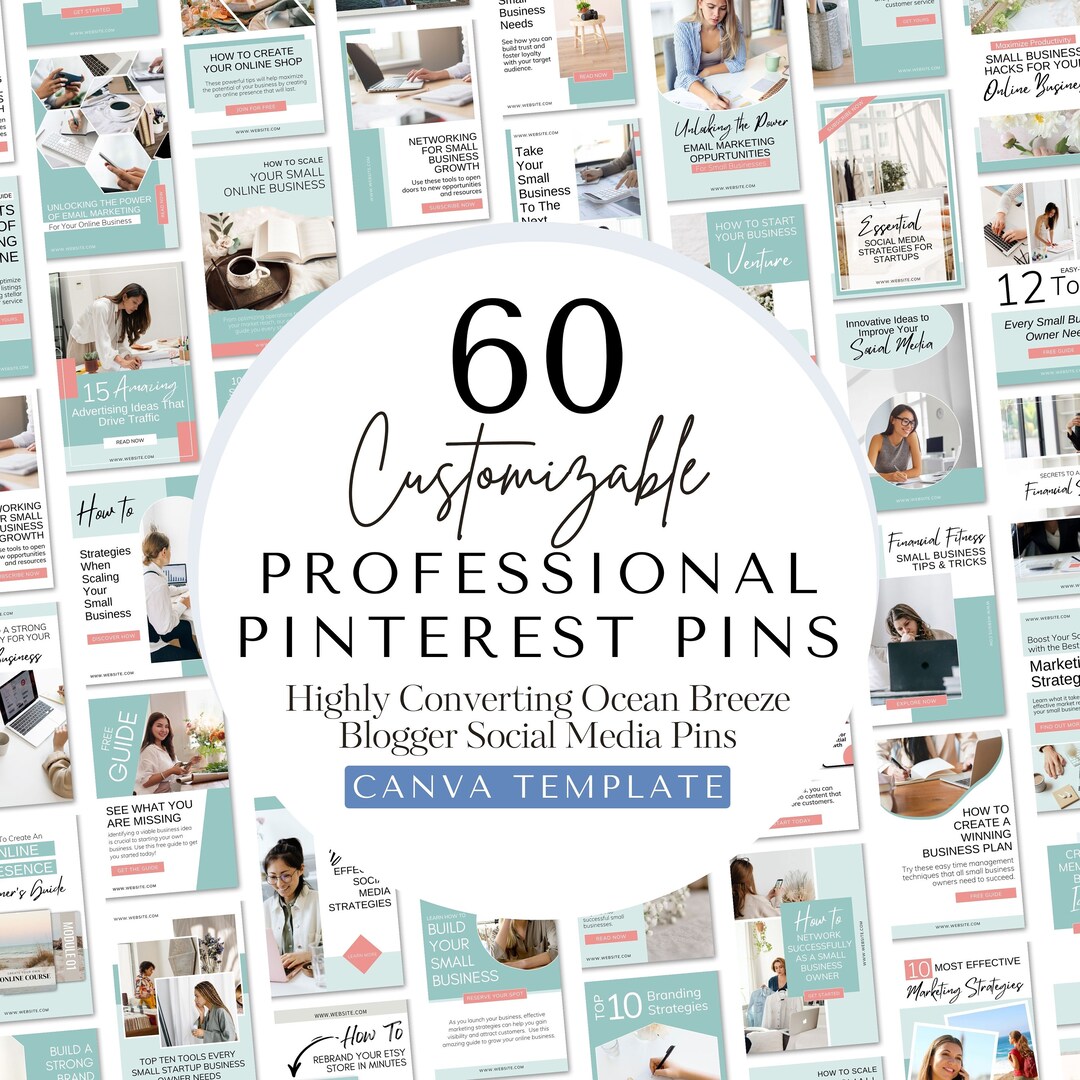 60 Tropical Breeze Pinterest Pin Templates, Canva Blue Green Template ...