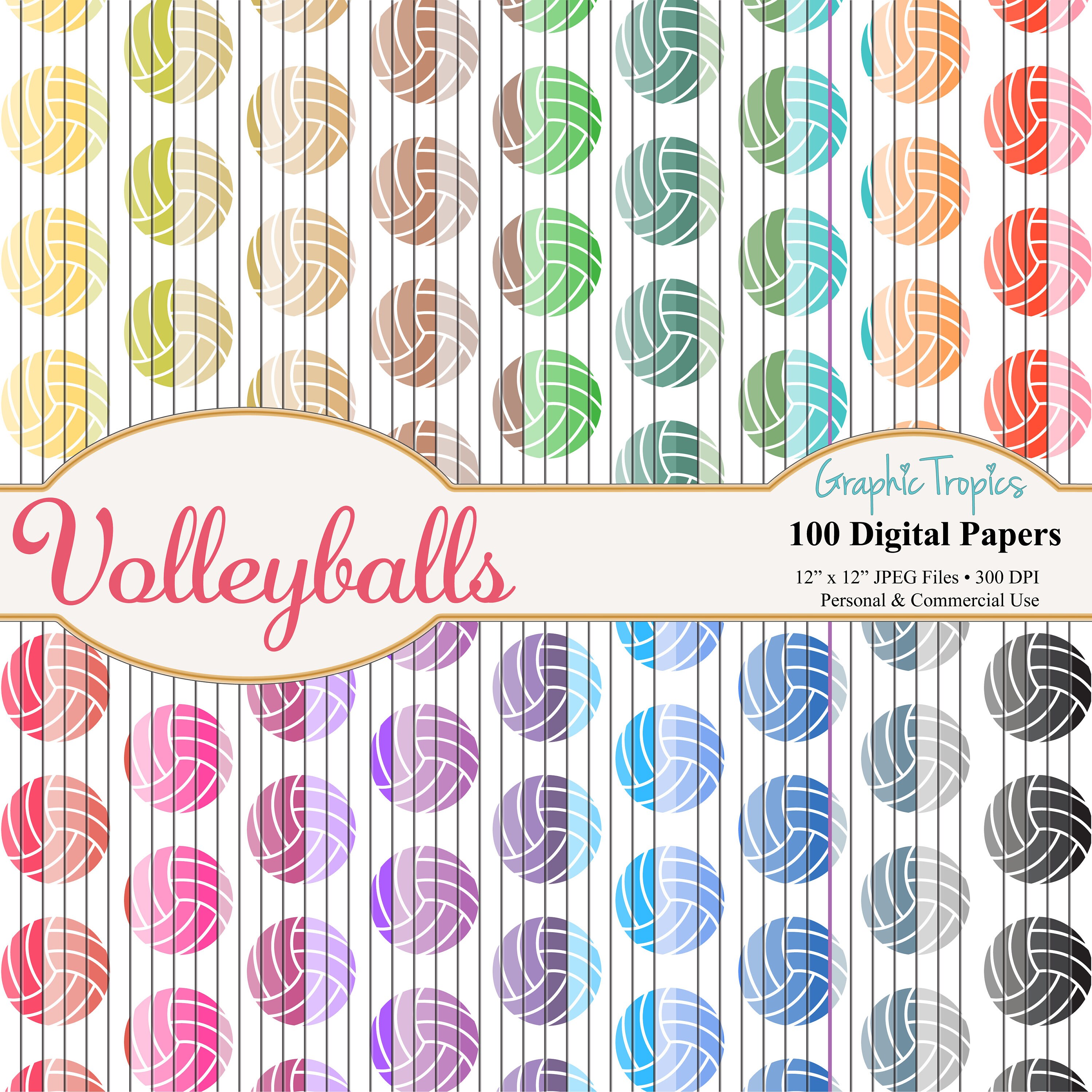 100 Colored Volleyball Digital Paper Scrapbook Volleyball Digital ...