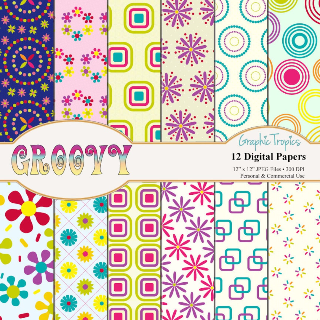 Groovy Paper Set | 60's Digital Download, Retro Patterns, Backgrounds ...