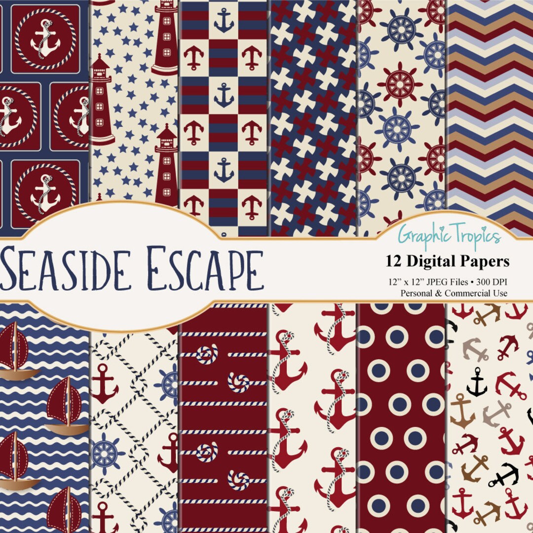 Seaside Escape Digital Paper Scrapbook Set Nautical Digital Pages ...