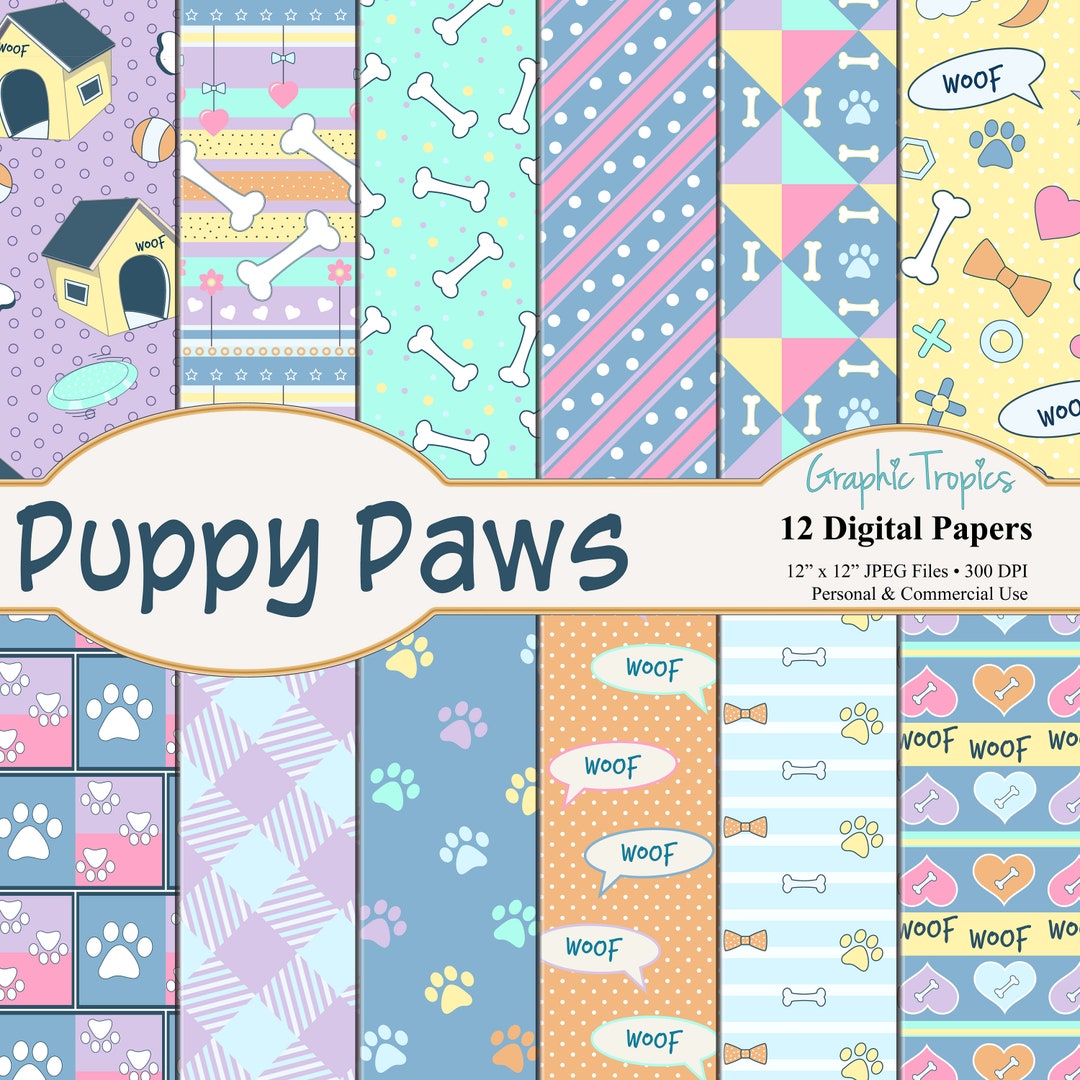 Puppy Paws Paper Set | Puppy Dog Digital Download, Dog House Patterns ...