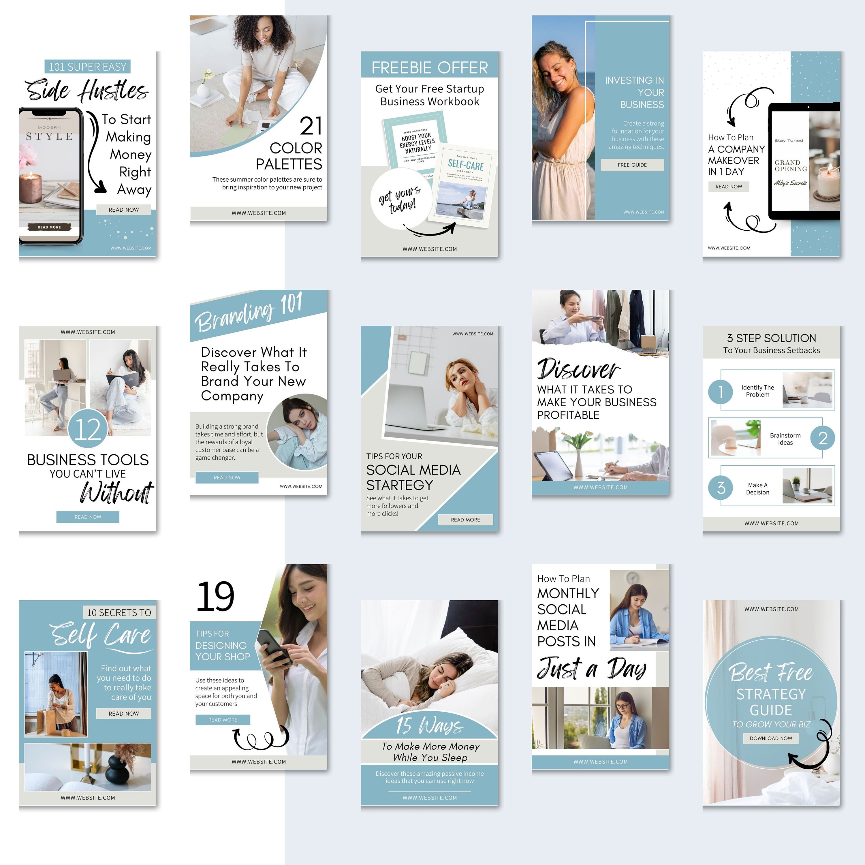 60 Ocean Breeze Pinterest Pin Templates, Canva Blue Minimalist Template ...