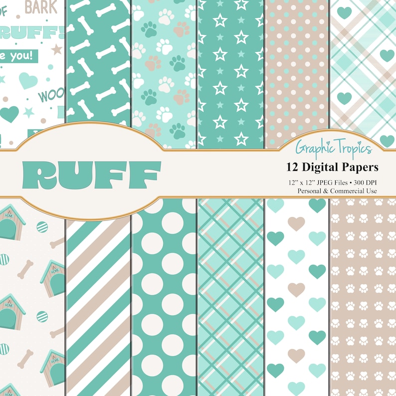 Ruff! Puppy Paper Set | Puppy Digital Download, Dog House Patterns, Paw ...