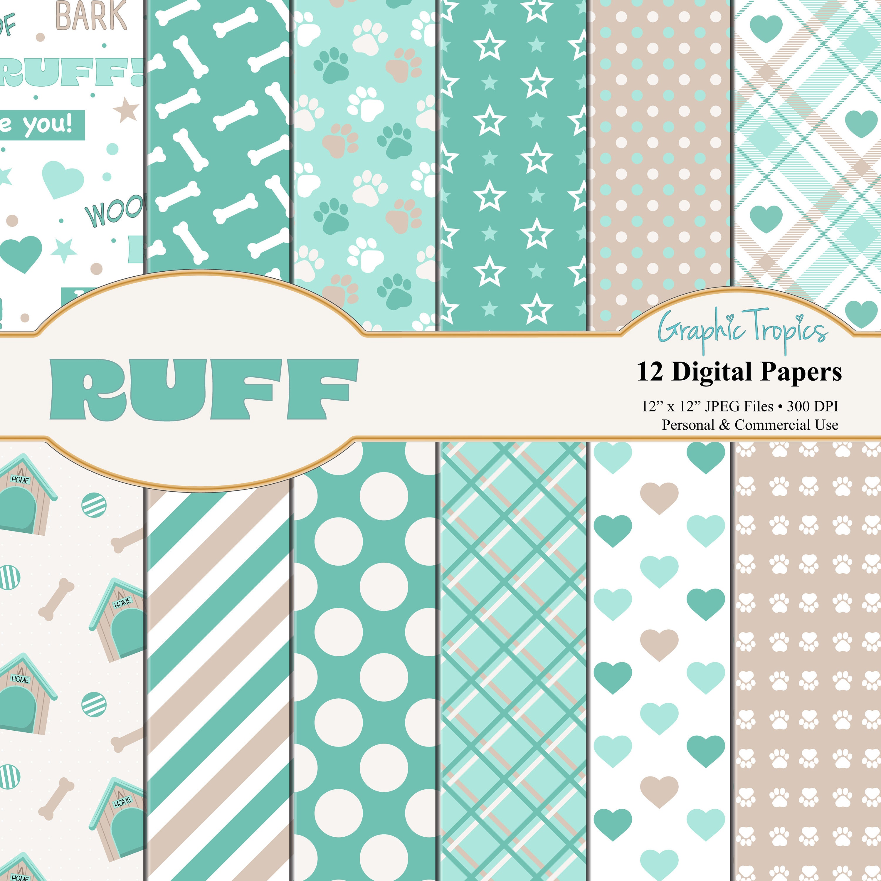Ruff Puppy Paper Set Puppy Digital Download, Dog House Patterns, Paw ...