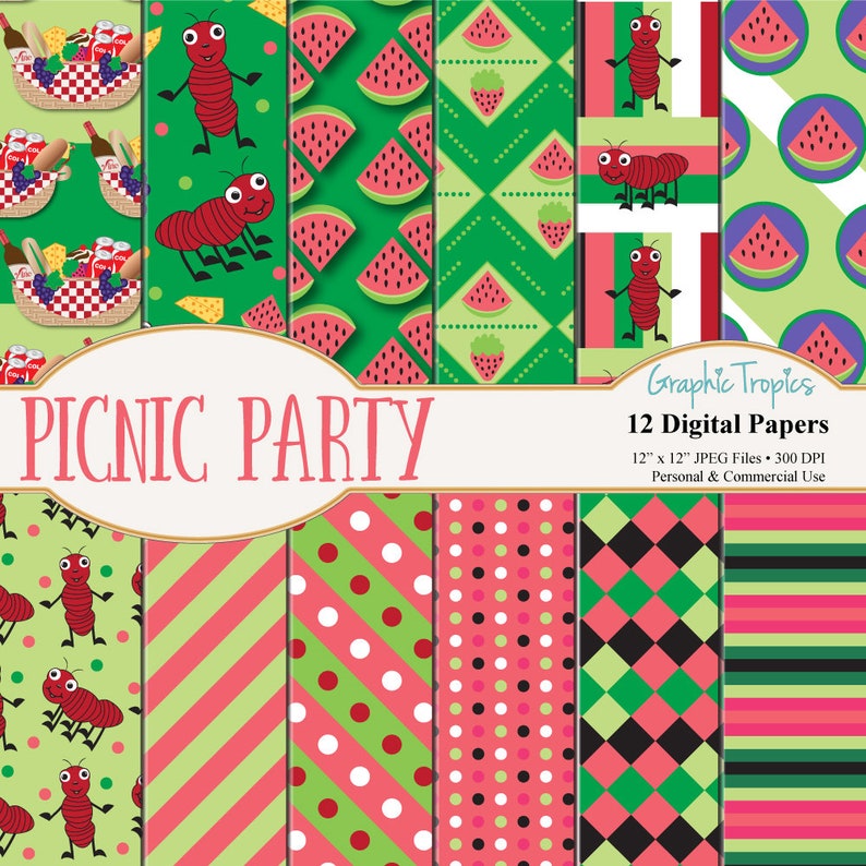 Picnic Party Digital Paper Set Picnic Digital Download - Etsy