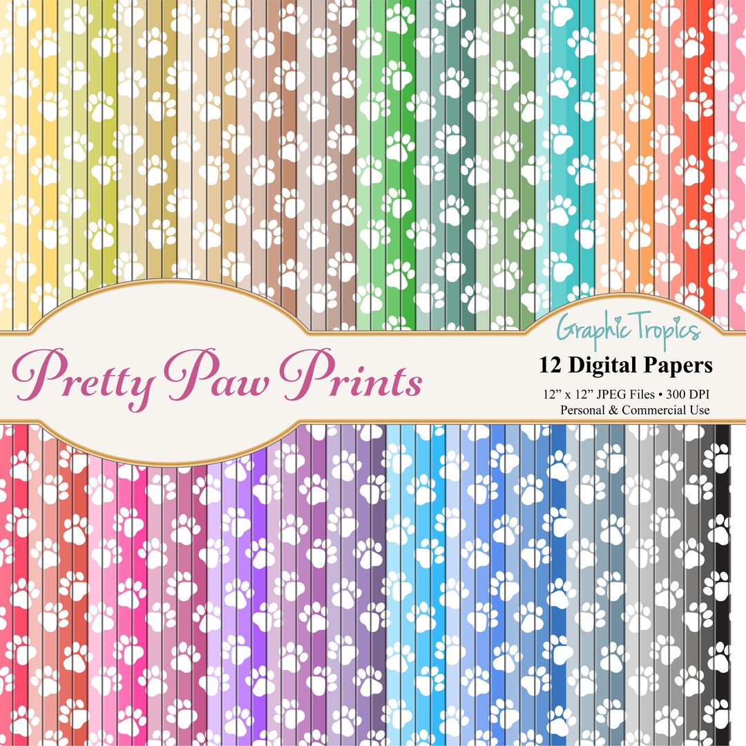 100 Pretty Paw Prints Digital Paper Scrapbook Colors Paw - Etsy