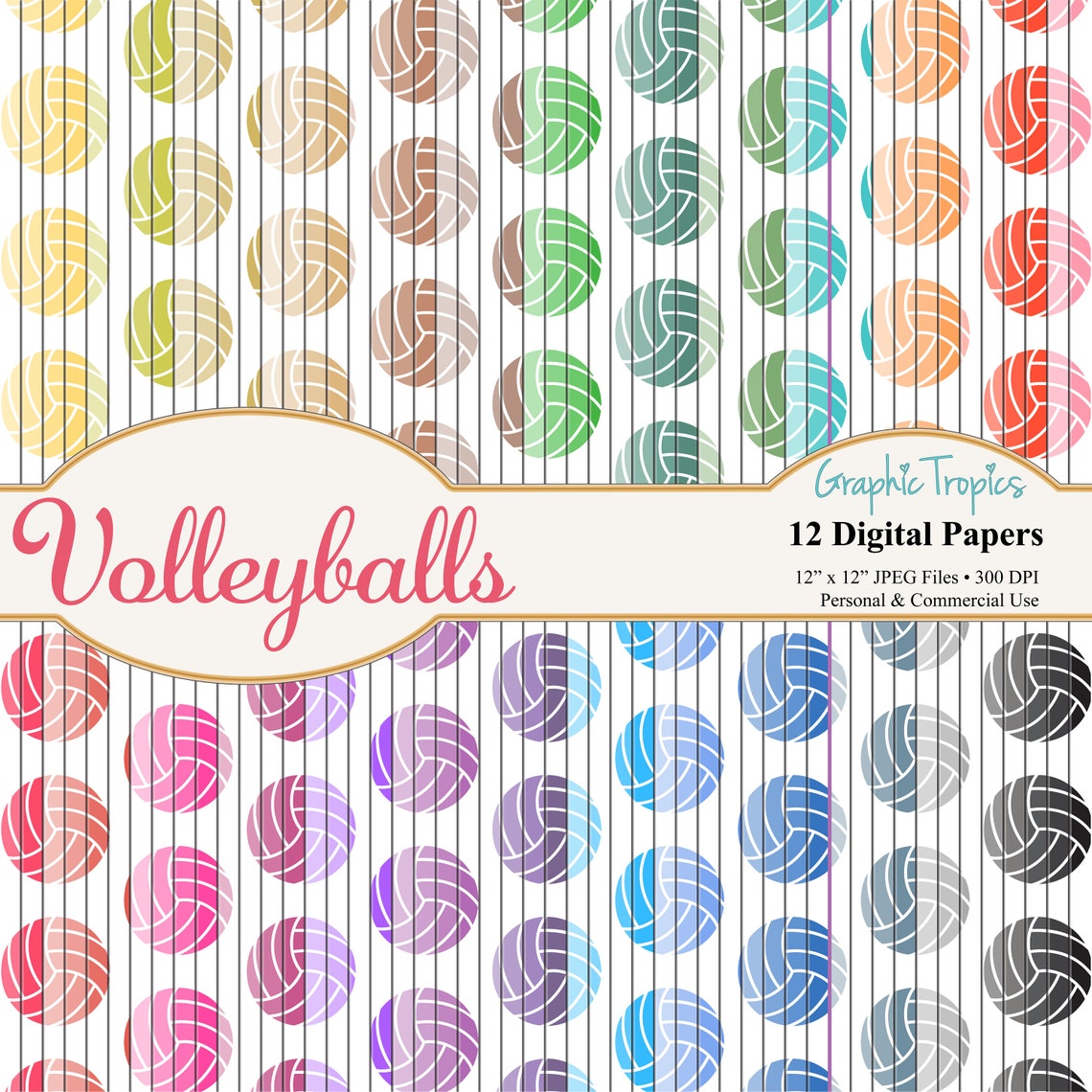 100 Colored Volleyball Digital Paper Scrapbook Volleyball - Etsy