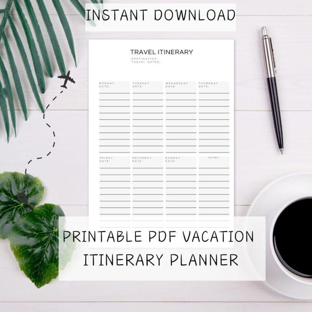 Simple Travel Itinerary Planner PDF, Travel Planner Printable, Vacation ...