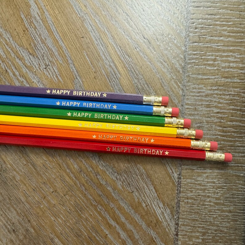 Happy Birthday Pencil Set, Set of 6 Colorful Hot Foil Stamped Pencils ...
