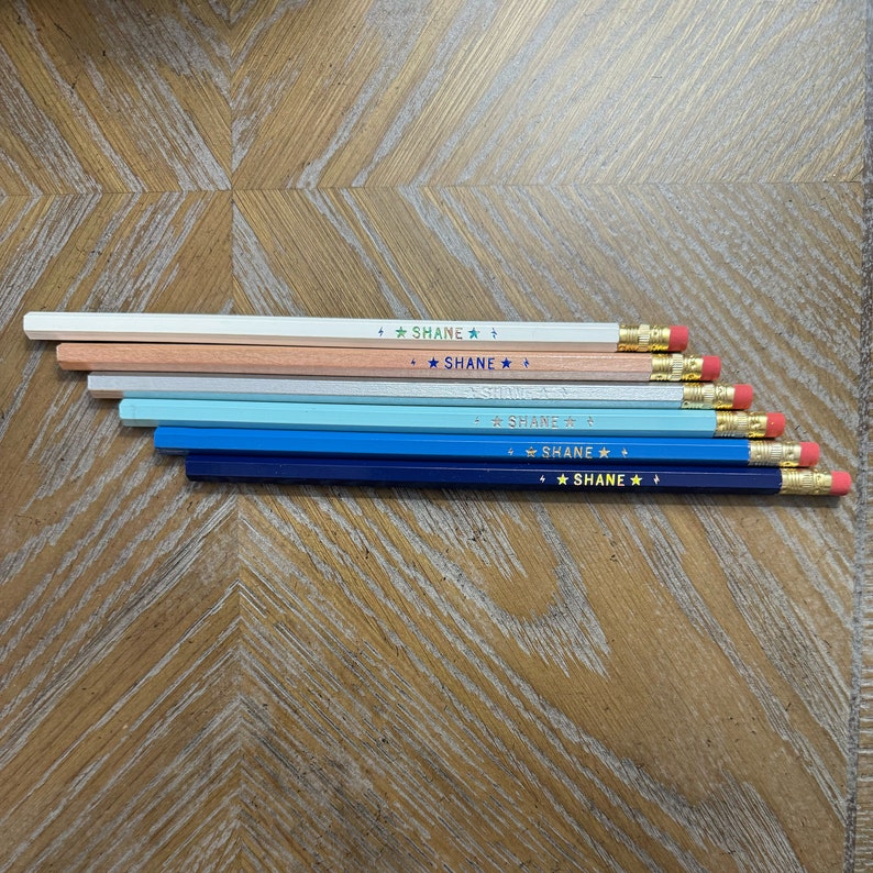 Personalized Pencil Set | Set of 6 Hot Foil Stamped Pencils Featuring ...