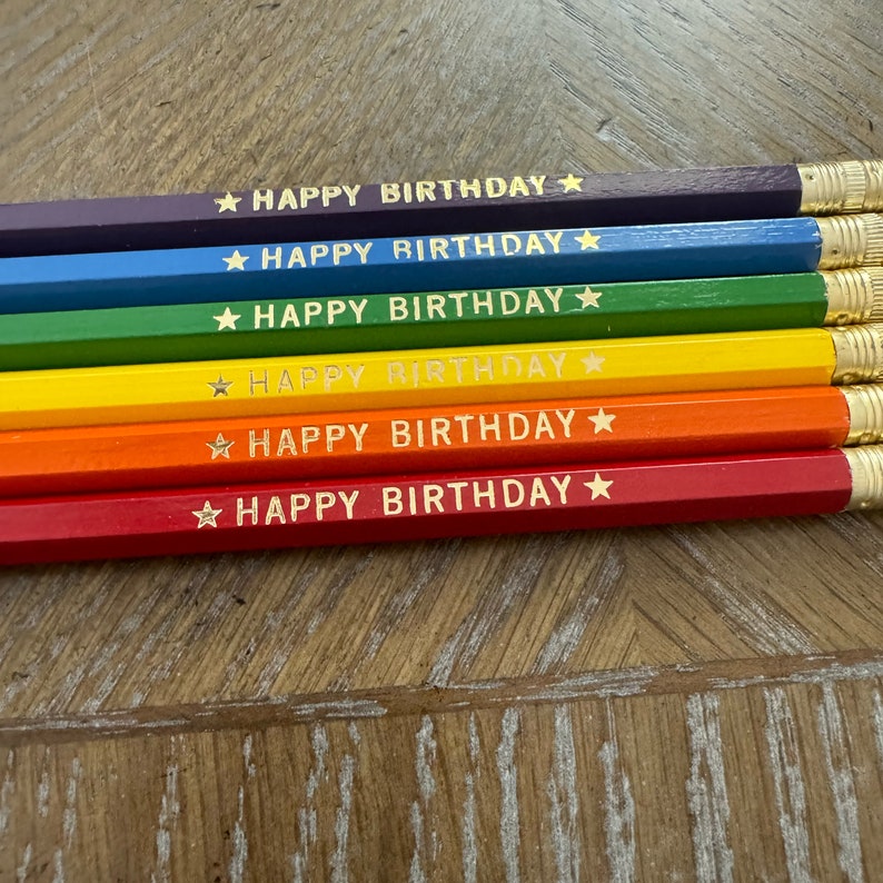Happy Birthday Pencil Set, Set of 6 Colorful Hot Foil Stamped Pencils ...