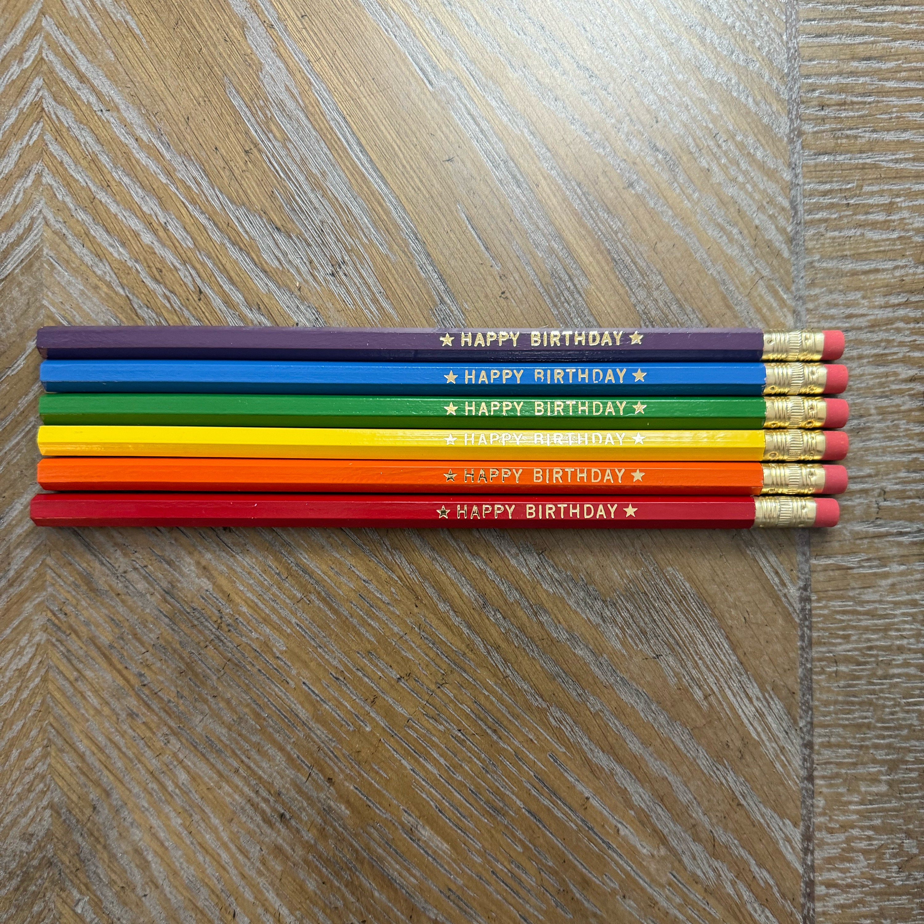 Happy Birthday Pencil Set, Set of 6 Colorful Hot Foil Stamped Pencils ...