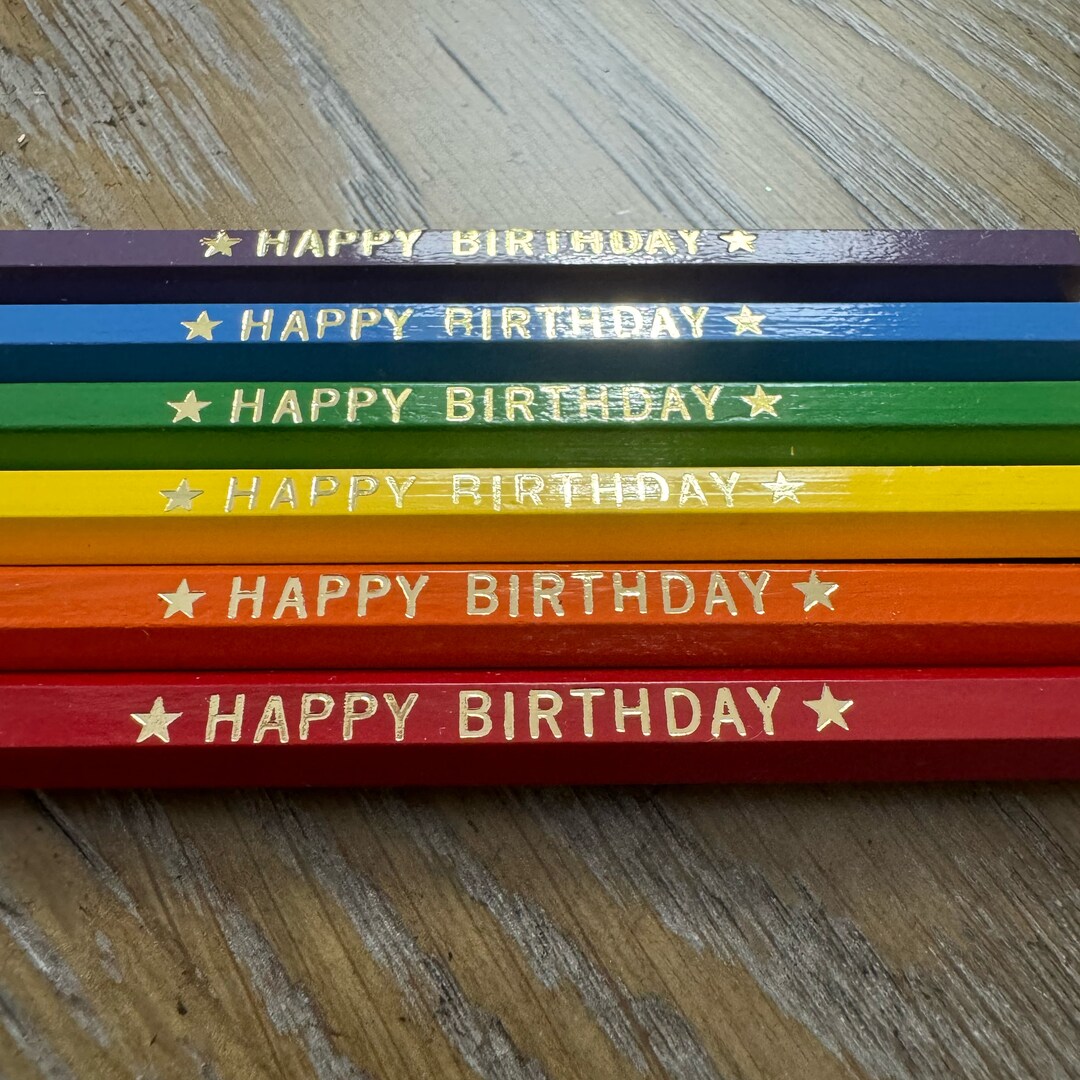Happy Birthday Pencil Set, Set of 6 Colorful Hot Foil Stamped Pencils ...