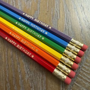 Happy Birthday Pencil Set, Set of 6 Colorful Hot Foil Stamped Pencils ...