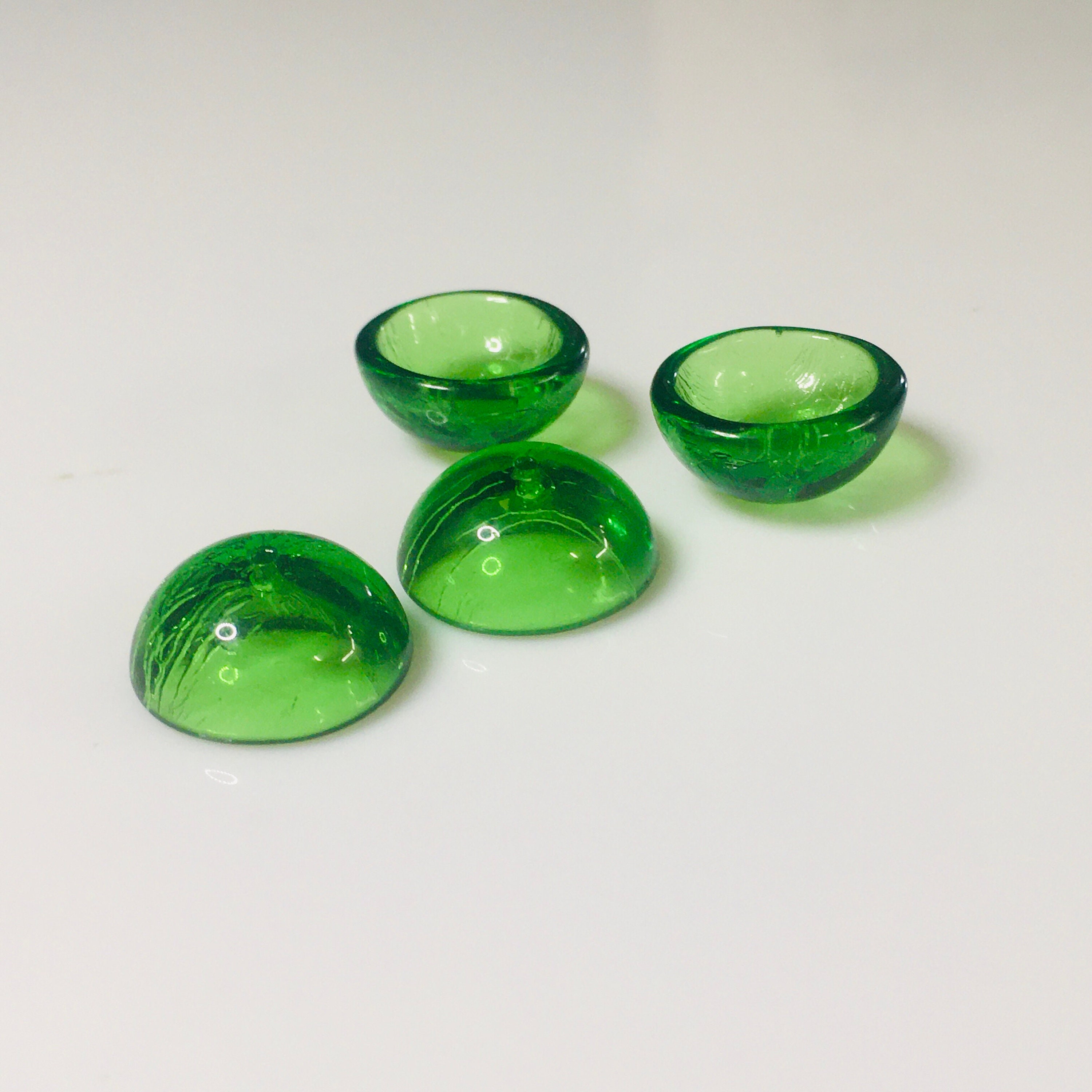 Green Crackle Glass Vintage Bead Caps Set of 4 Clear Hand Made Green ...