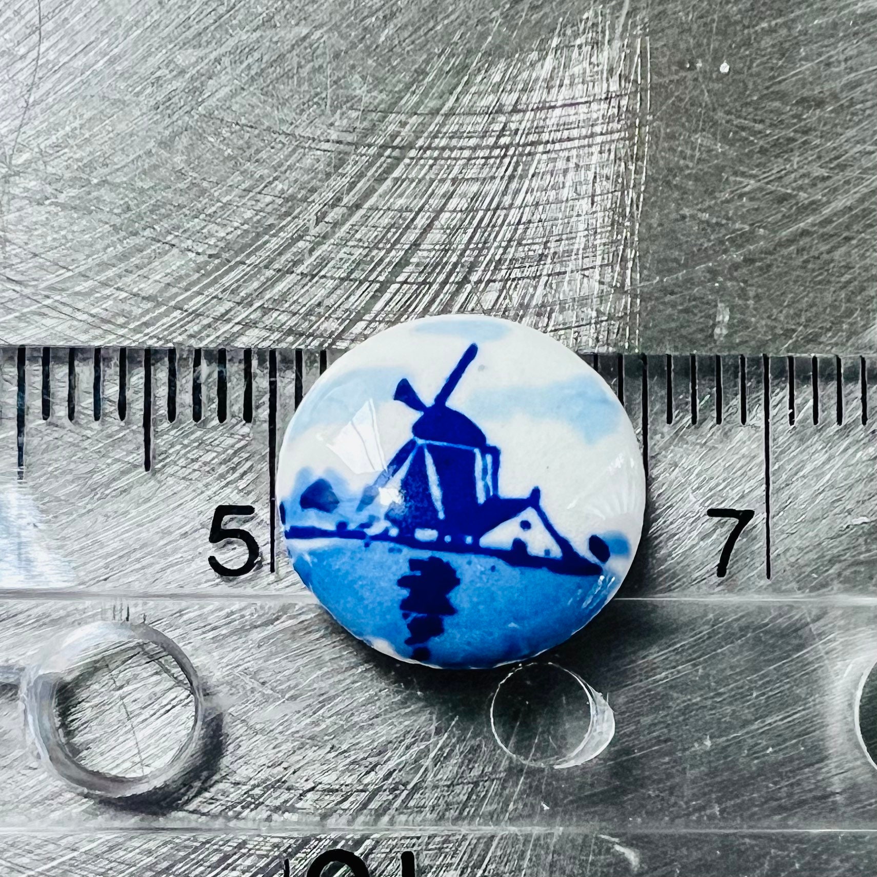 Delft Cabochon Set of Four, Porcelain Windmill Theme Vintage 15mm Round ...