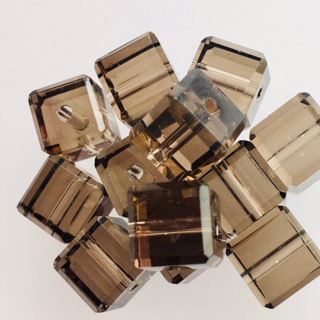 8mm Cubes Beads Crystal Clear Coffee Brown One 15 Bead Strand of ...