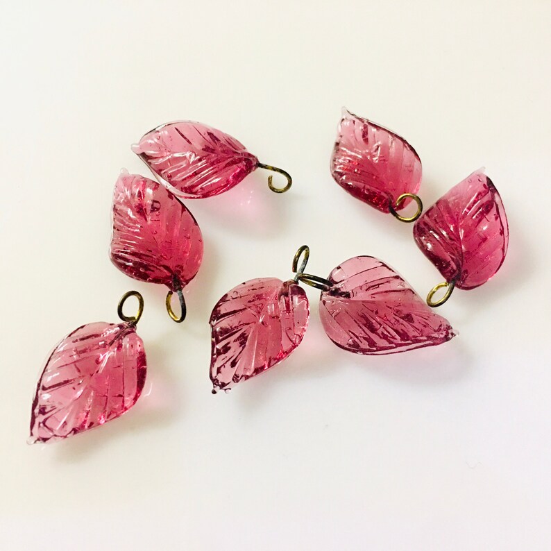 Vintage Czech Glass Leaves Deep Pink Glass Leaves 2 Charms - Etsy