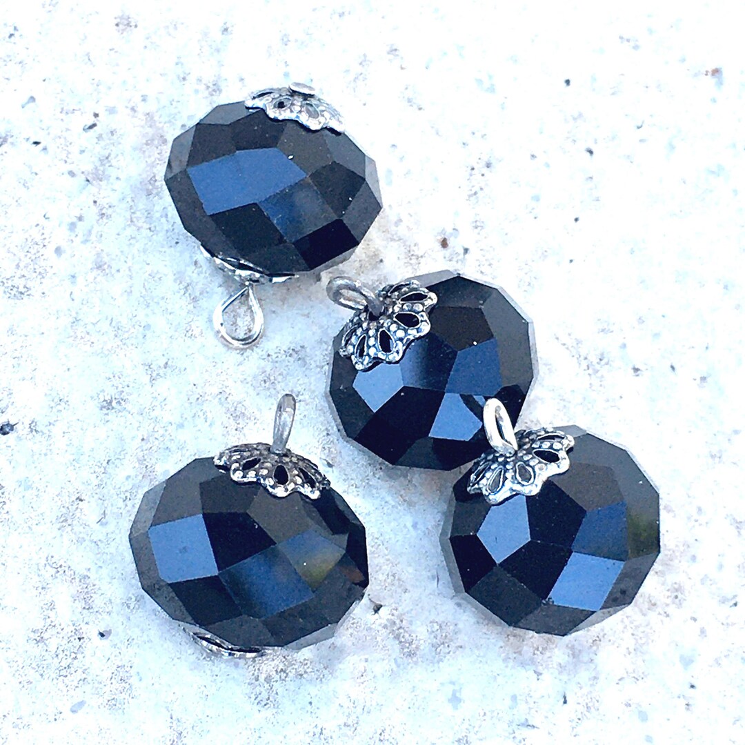Dangles - Beads Black Crystal Beads - 4 - Charm Bracelet - Black Charms ...