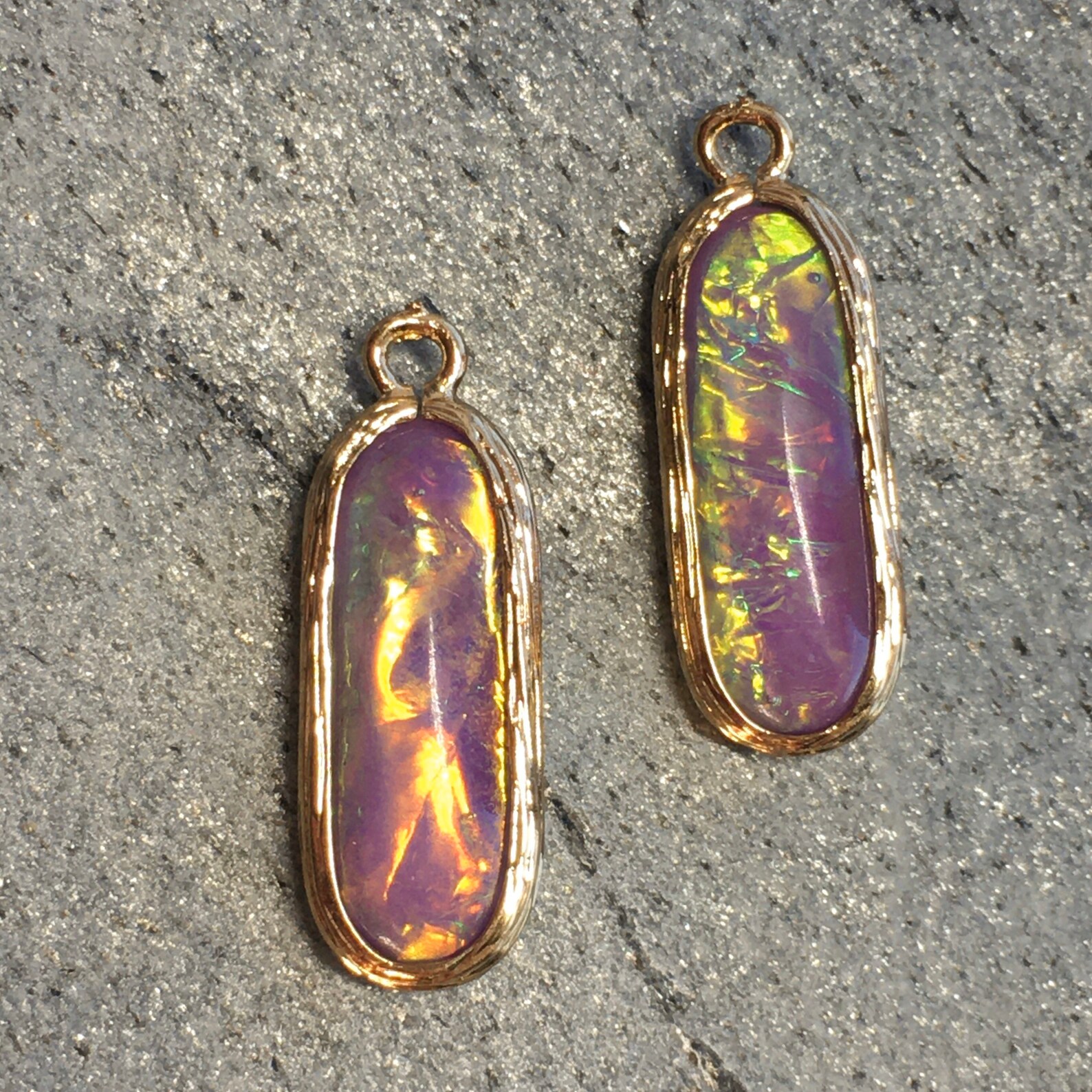 Stunning Two Sided Pendant Component Lot of Two Pink Aqua Green to Pink ...