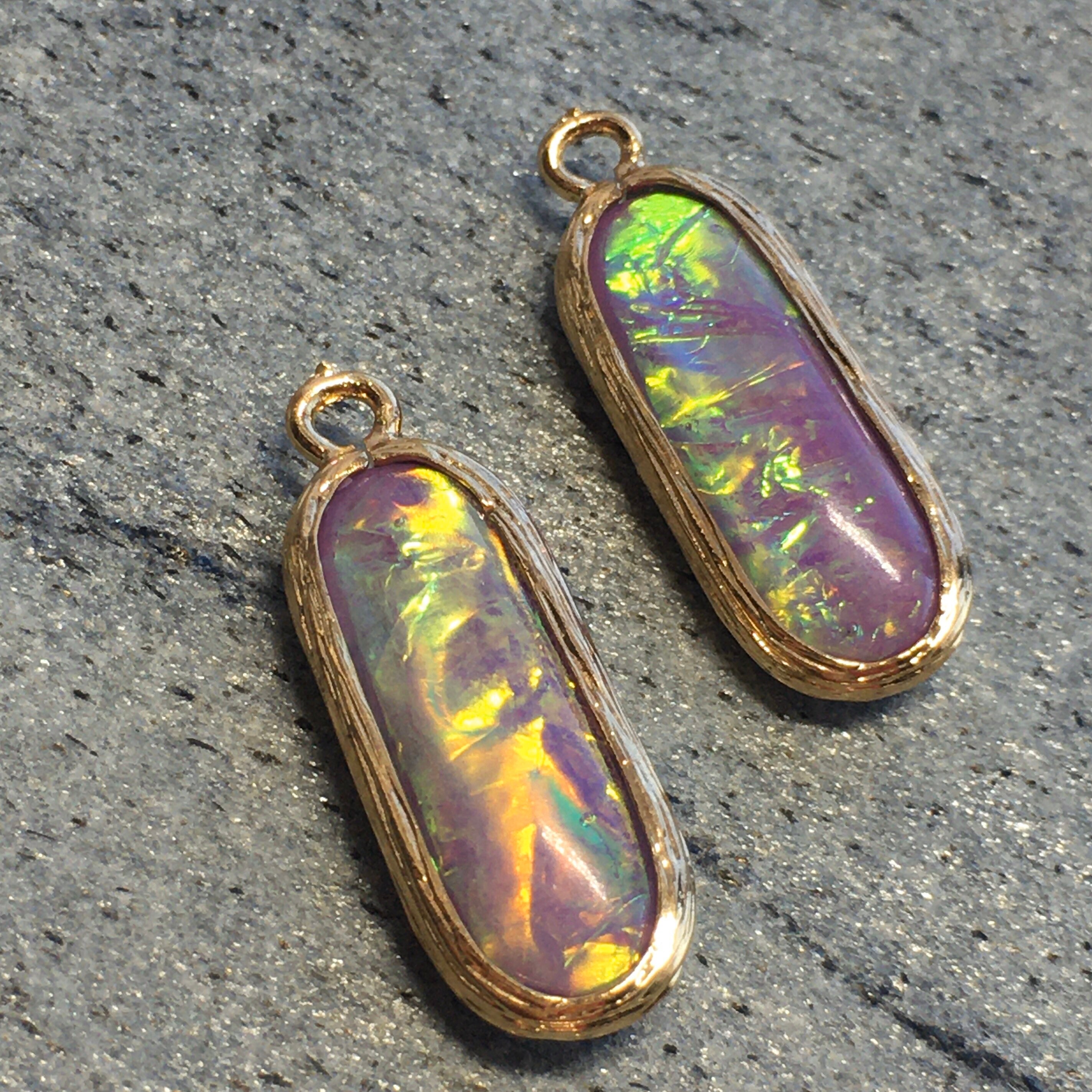 Stunning Two Sided Pendant Component Lot of Two Pink Aqua Green to Pink ...