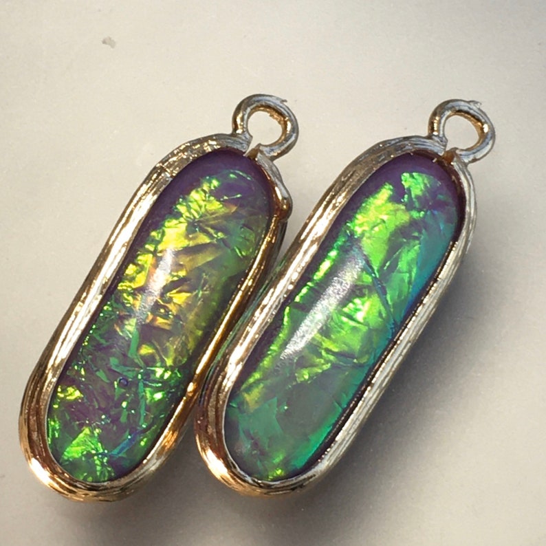 Stunning Two Sided Pendant Component Lot of Two Pink Aqua Green to Pink ...
