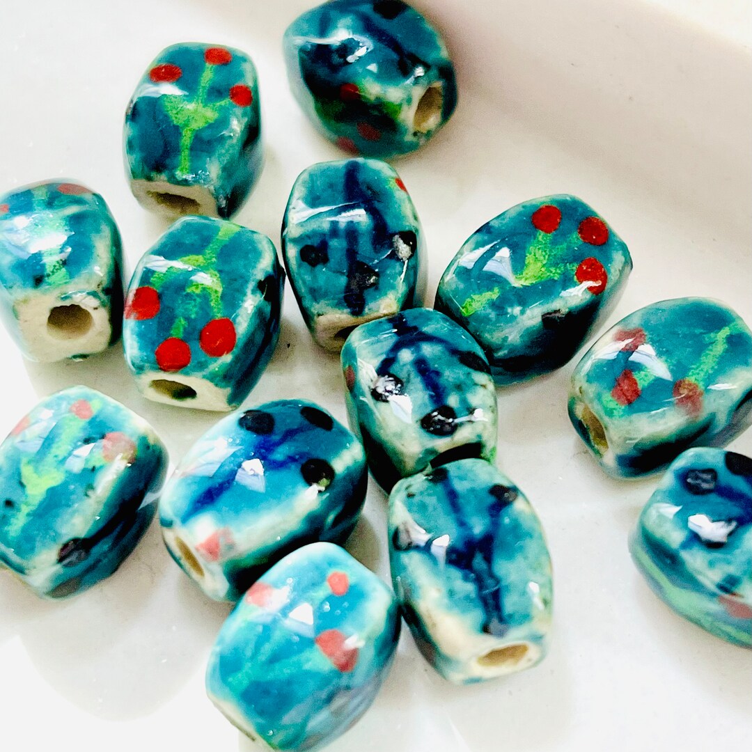 Deep Ocean Blue Ceramic Beads 15 Handmade Deep Blue / Teal Beach Beads ...
