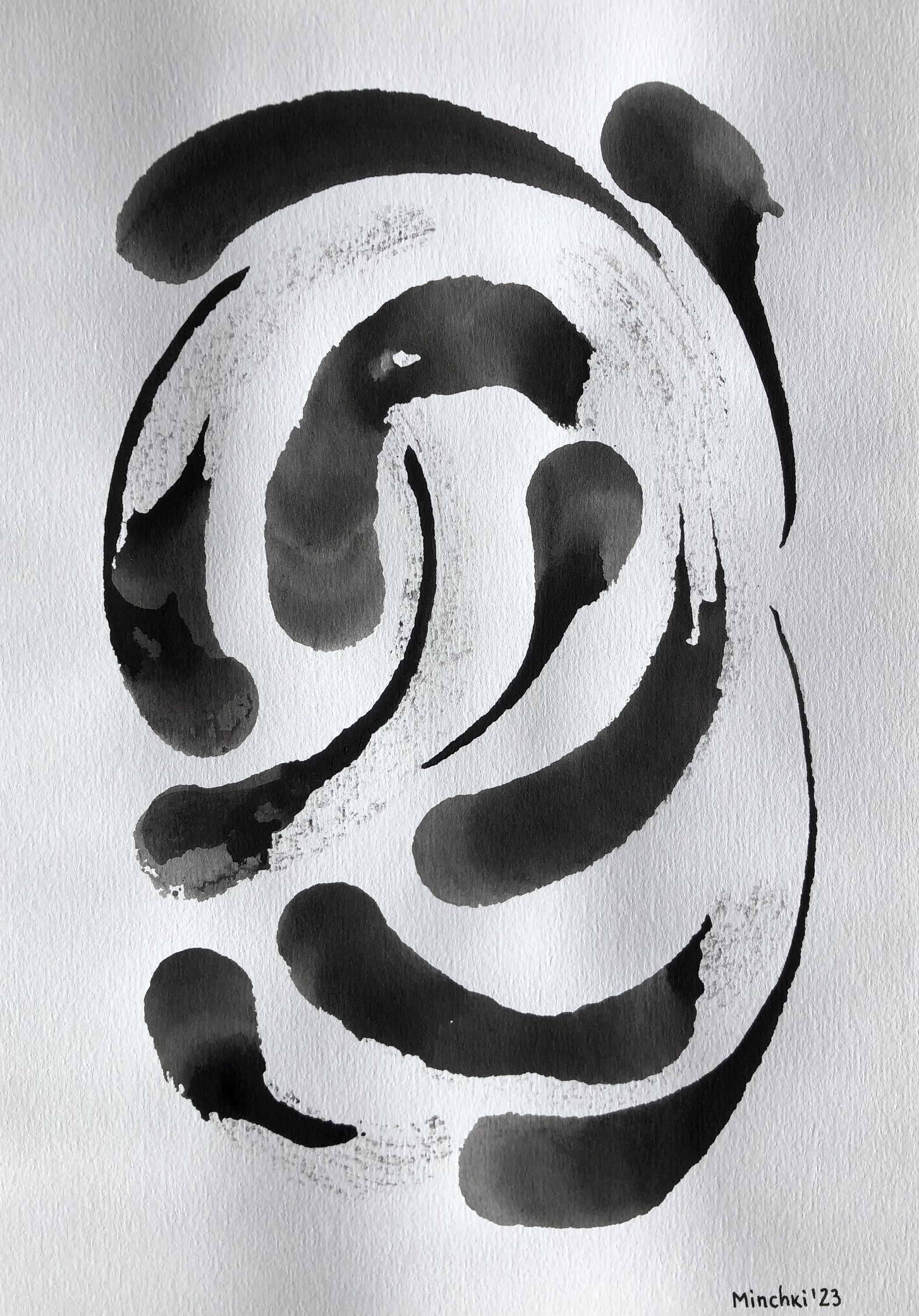 A4 Original Japanese Ink Painting, Monochrome, Gift, Birthday ...