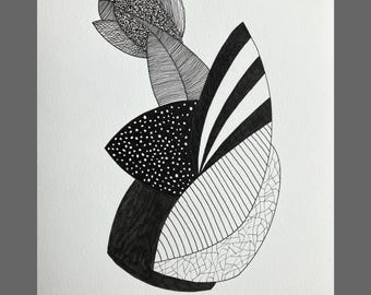 Original A4 Japanese Ink Drawing, Abstract Artwork, Unique, Milena ...