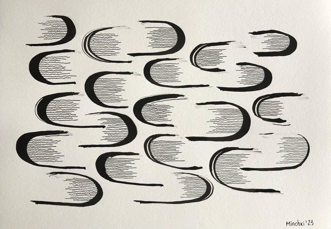 Original A4 Japanese Ink Drawing, Abstract Artwork, Unique, Milena ...