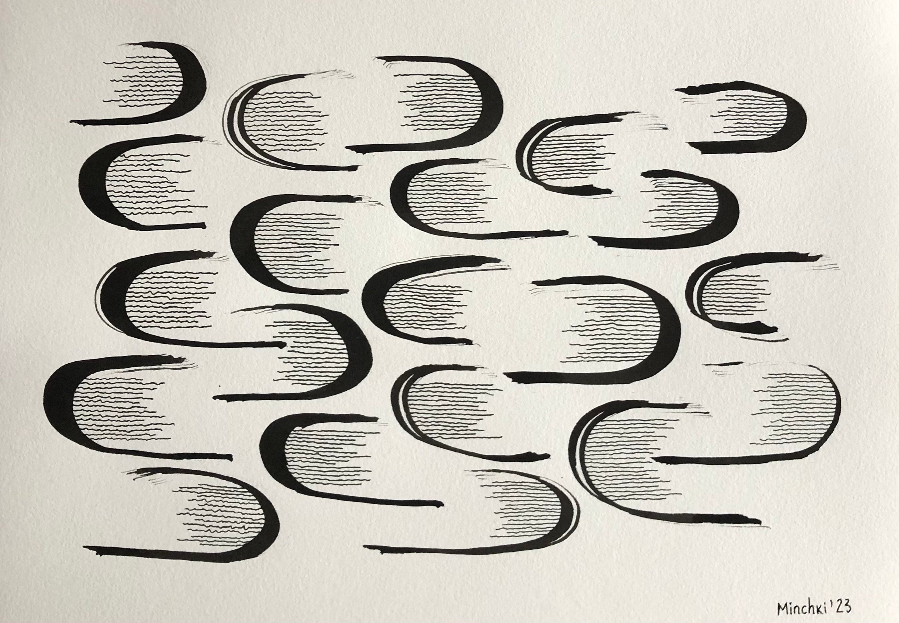 Original A4 Japanese Ink Drawing, Abstract Artwork, Unique, Milena ...