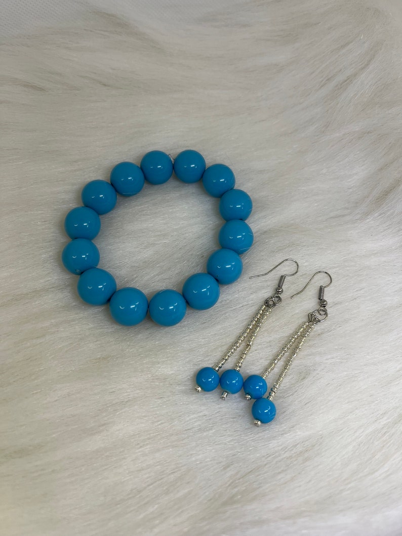 Handmade Earrings & Bracelet Set, Blue Beads, Silver Petite Beads ...