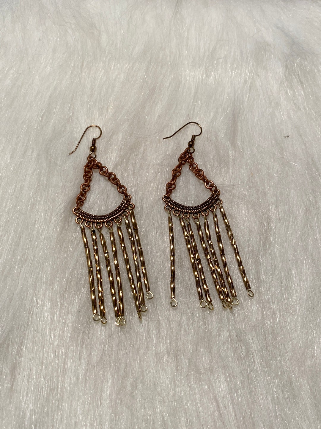 Handmade Earrings Gold Bugle Beads Bronze Chain Bronze - Etsy