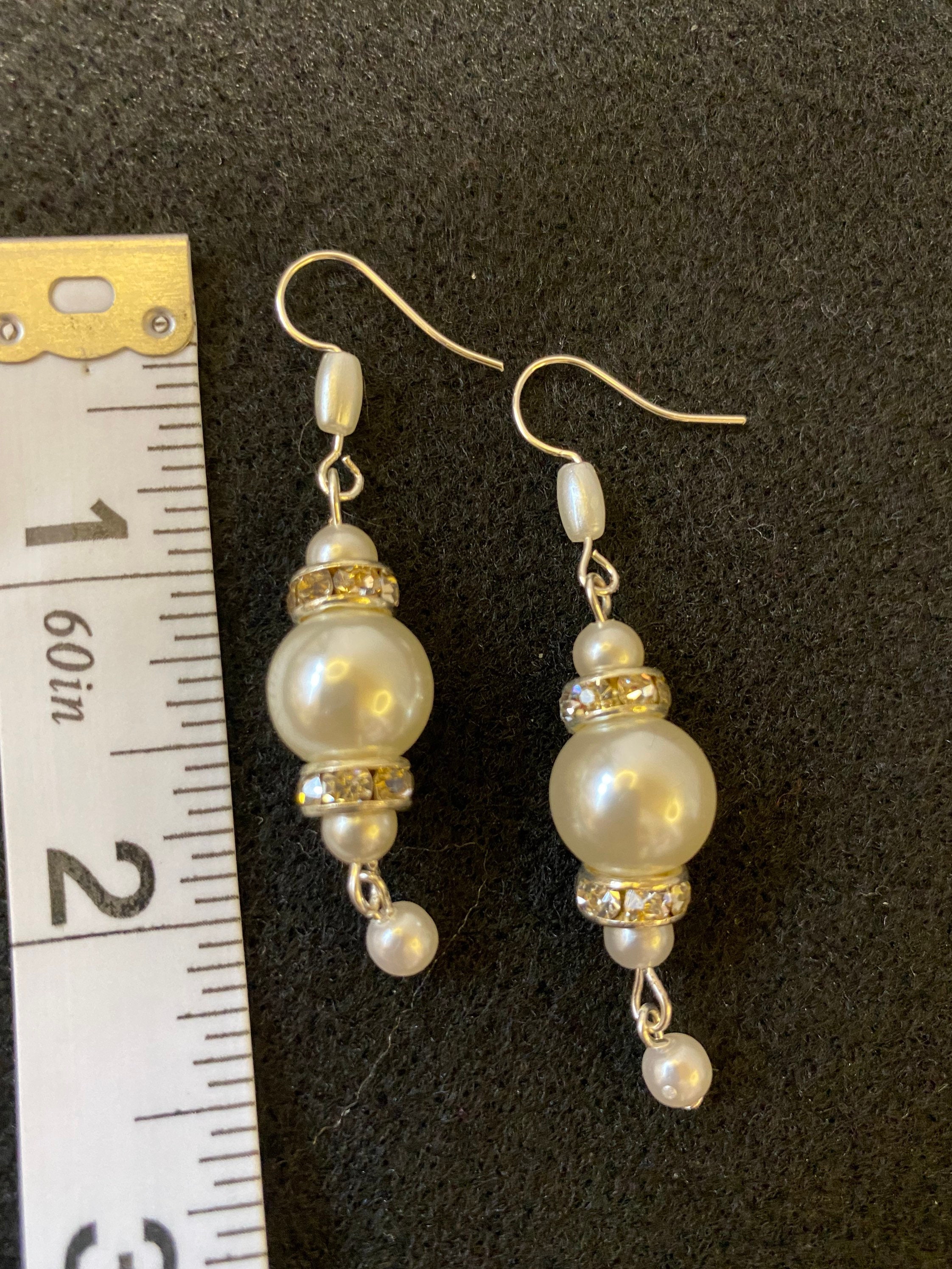 Handmade Earrings White Pearl Beads Silver Rhinestone - Etsy
