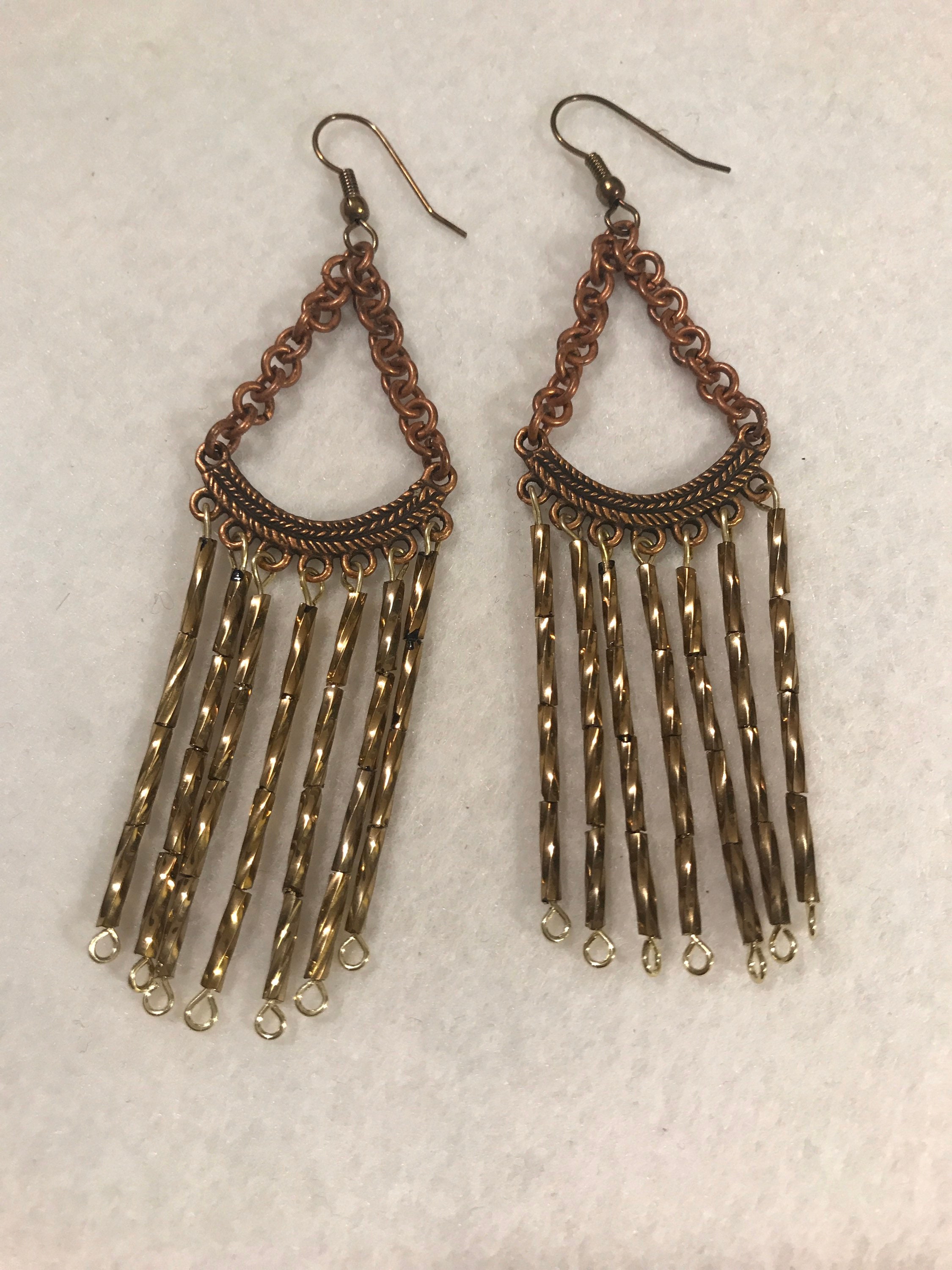 Handmade Earrings Gold Bugle Beads Bronze Chain Bronze - Etsy