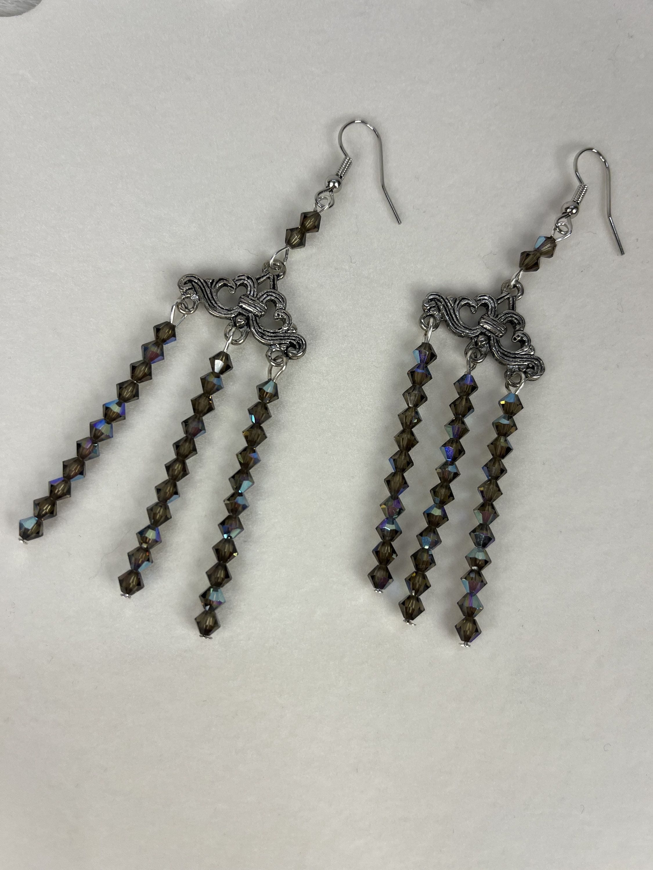 Handmade Earrings, Black Small Bicone Beads, Silver Design Charm ...