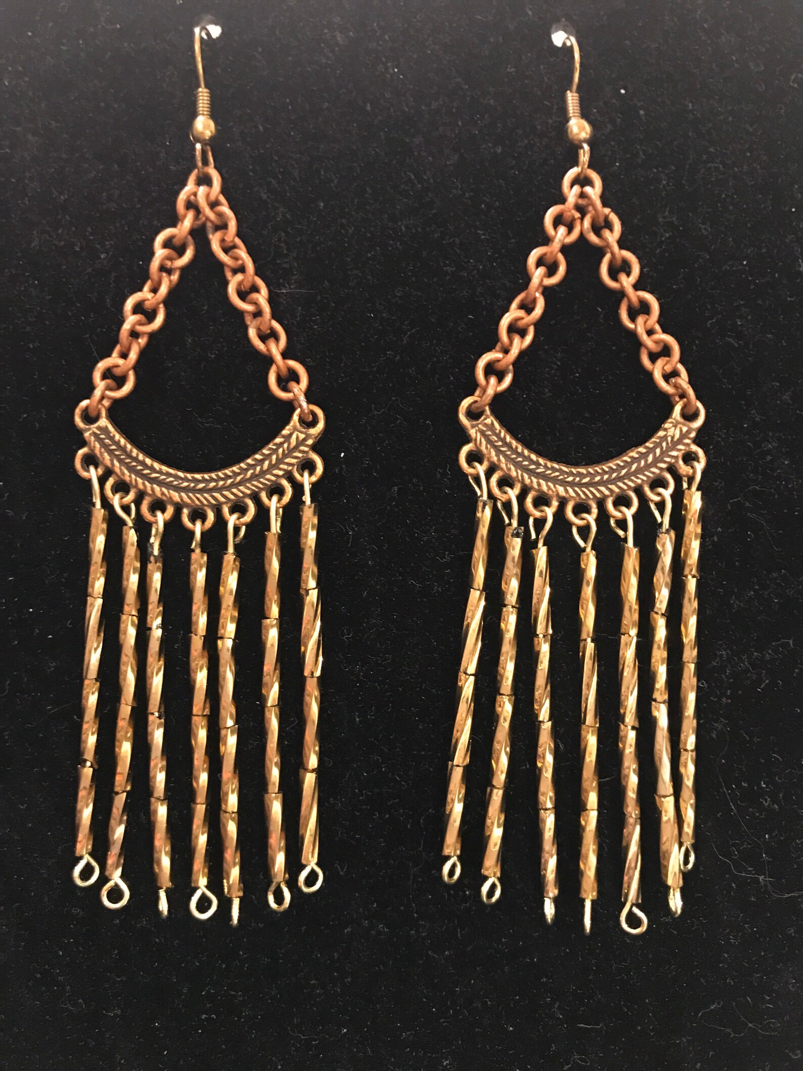 Handmade Earrings Gold Bugle Beads Bronze Chain Bronze - Etsy