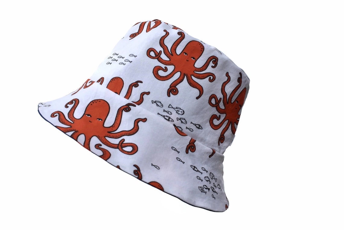 Handmade Reversible Cotton Bucket Hat, Octopus Print - Etsy