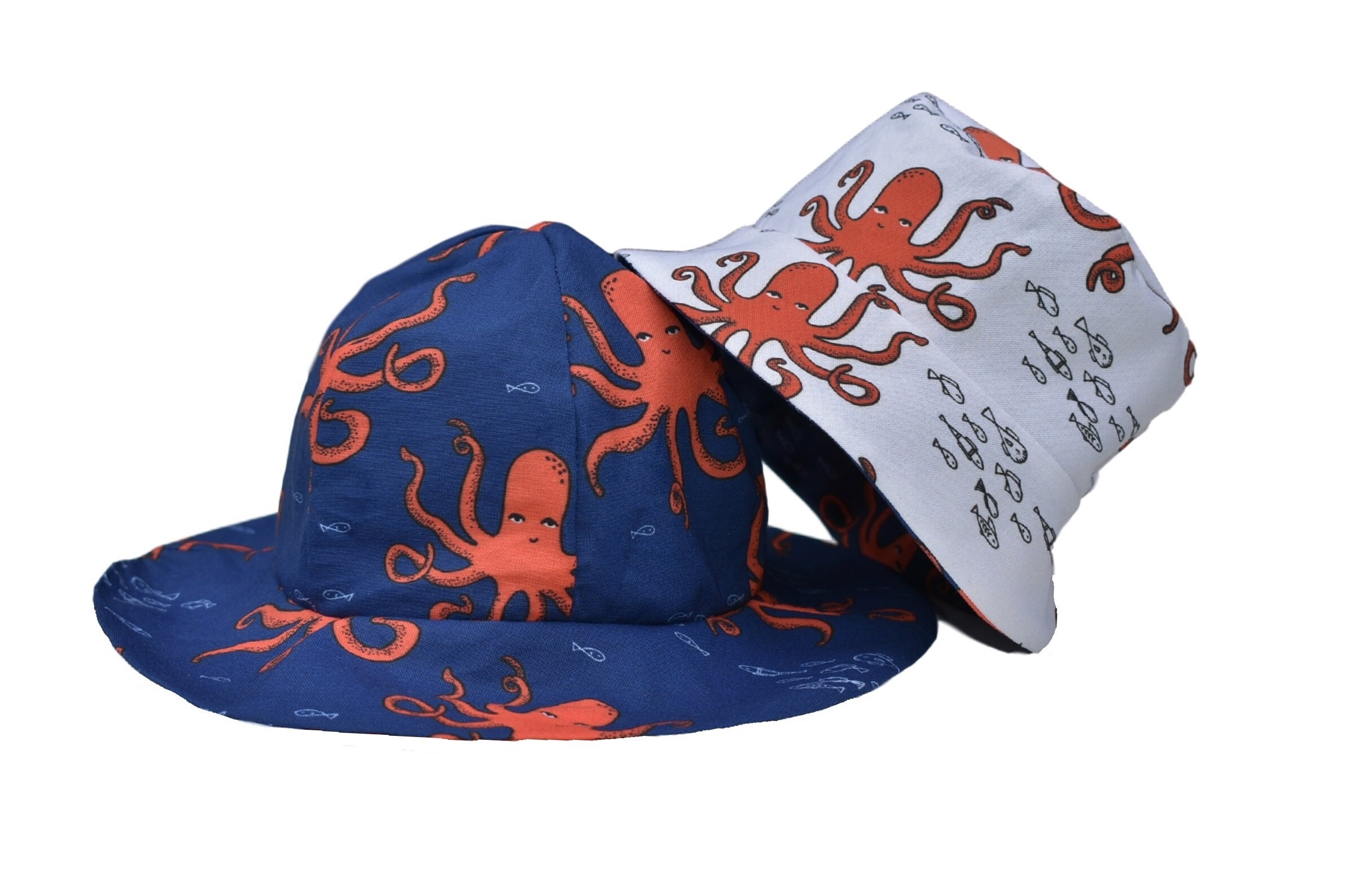 Handmade Reversible Cotton Bucket Hat, Octopus Print - Etsy
