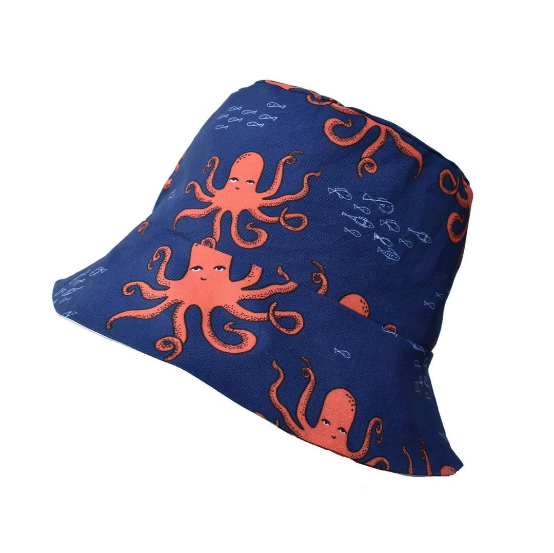 Handmade Reversible Cotton Bucket Hat, Octopus Print - Etsy