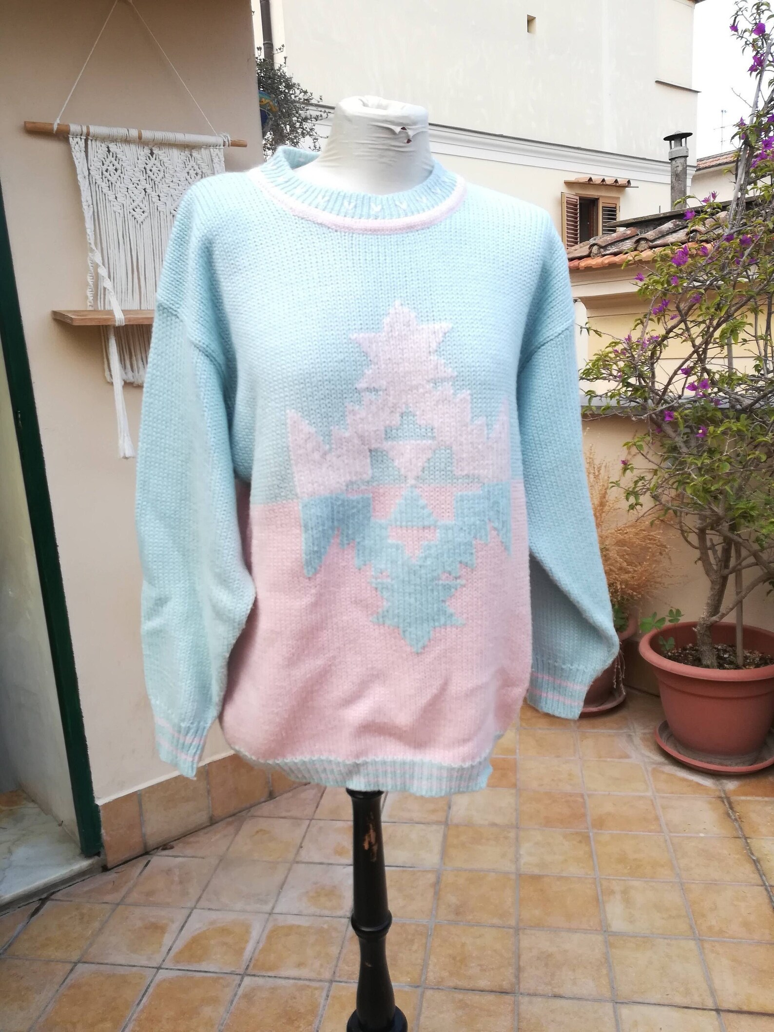 PASTEL WOOL SWEATER Vintage 90 Sweater Pullover Geometrical Pattern ...